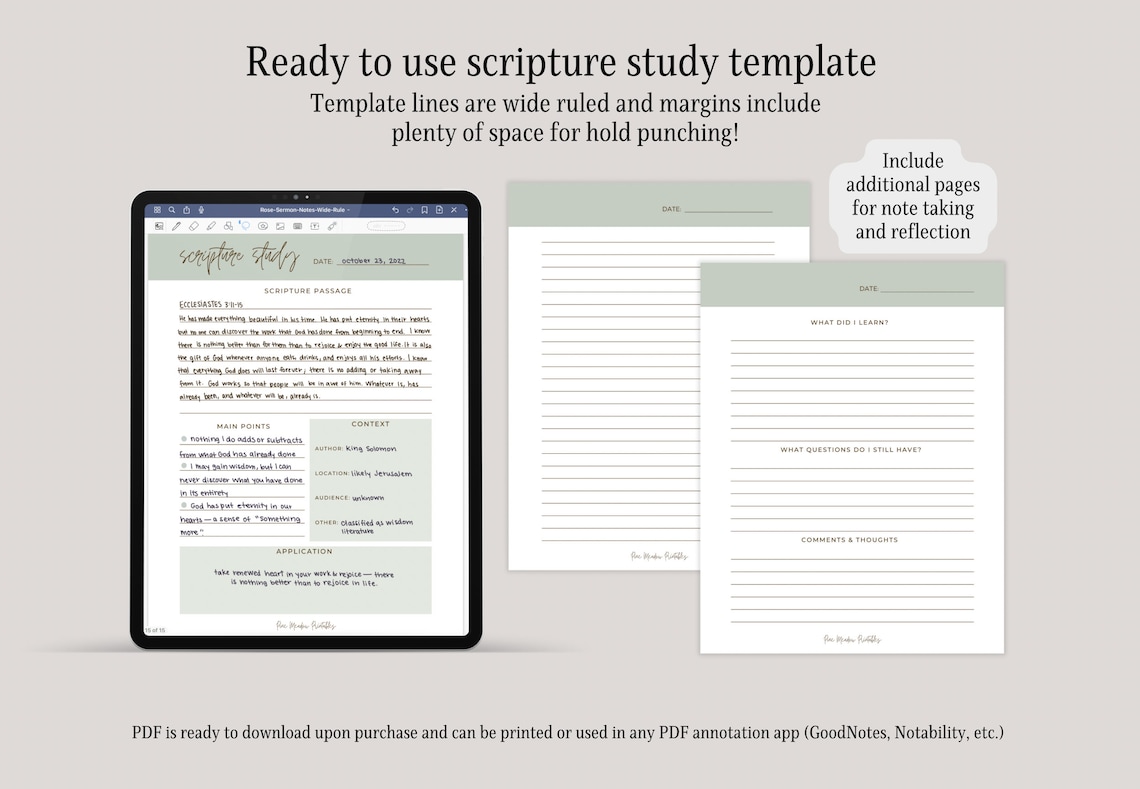 Scripture Study | Sermon Notes Bible Study Notes Note Taking Template ...