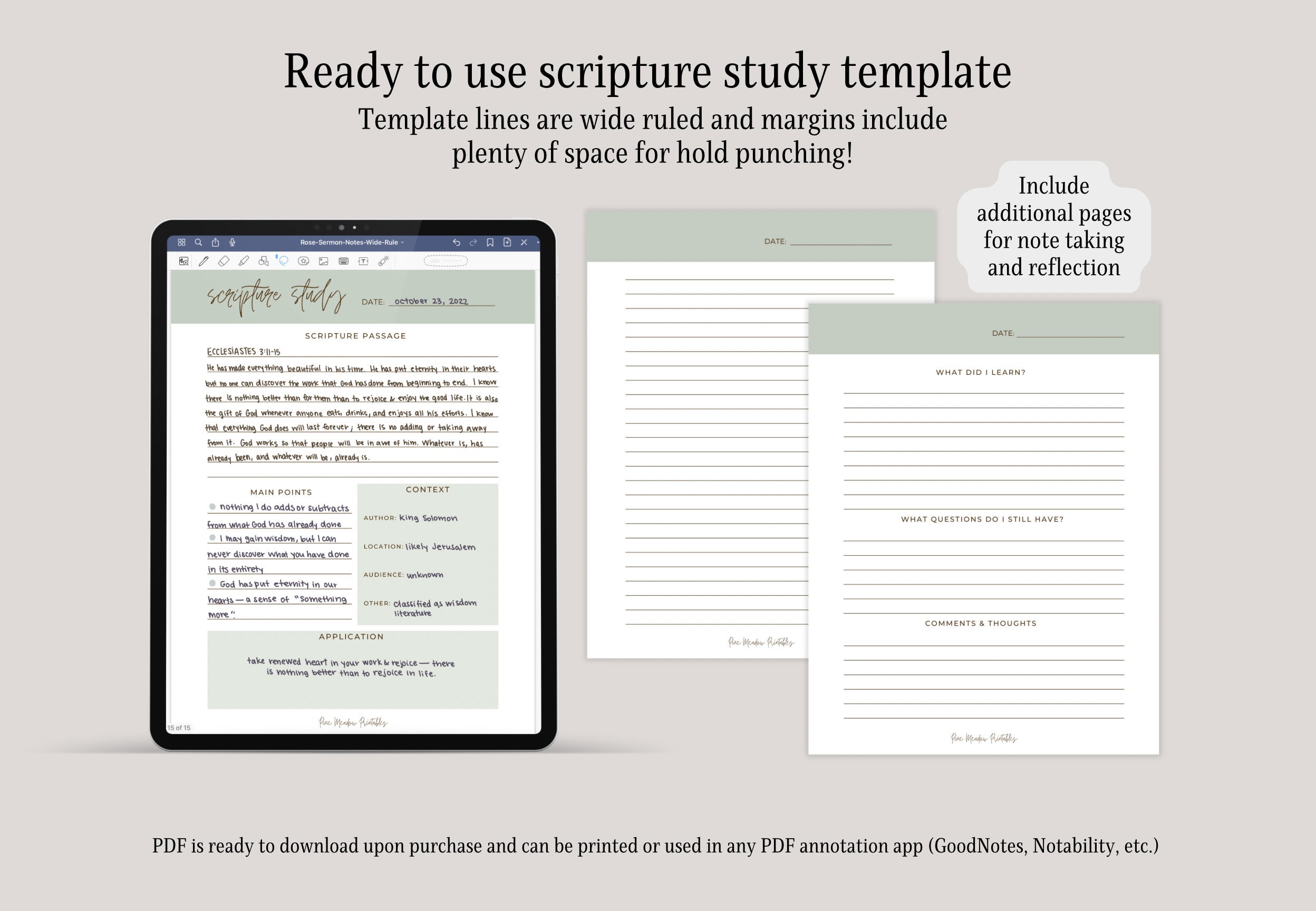 Scripture Study | Sermon Notes Bible Study Notes Note Taking Template ...