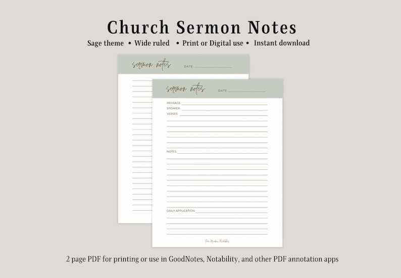 Church Notes | Sermon Notes Bible Study Notes Note Taking Template ...