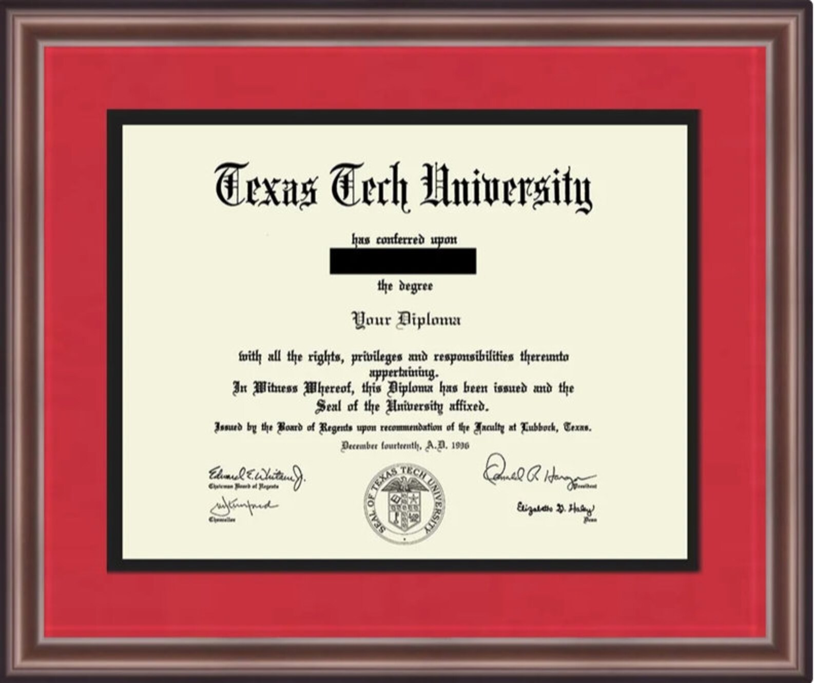 Texas Tech University Diploma Frame - Etsy