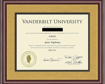 Vanderbilt University Diploma Frame Degree Vanderbilt - Etsy
