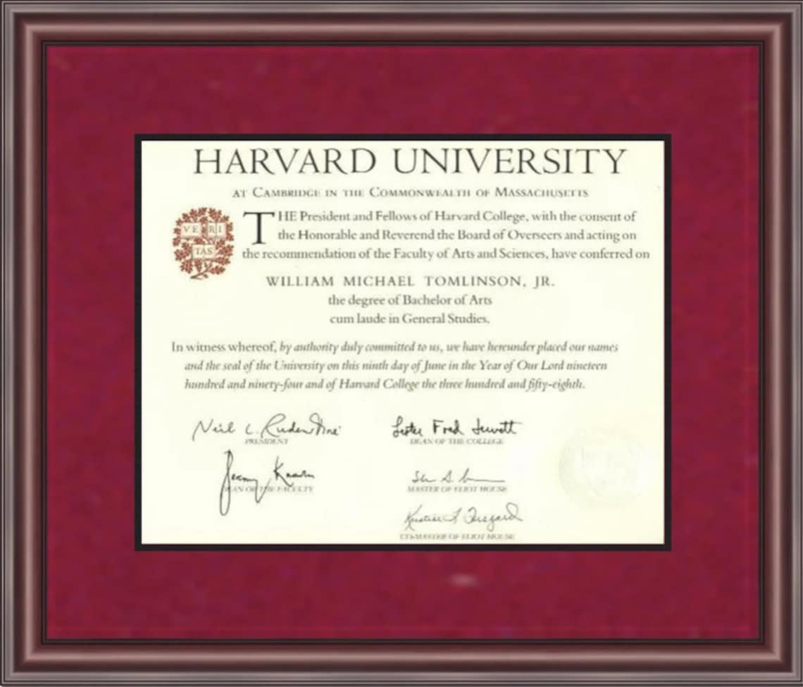 Harvard University Diploma Frame , With UV Glass Acid Free Mats Wood ...