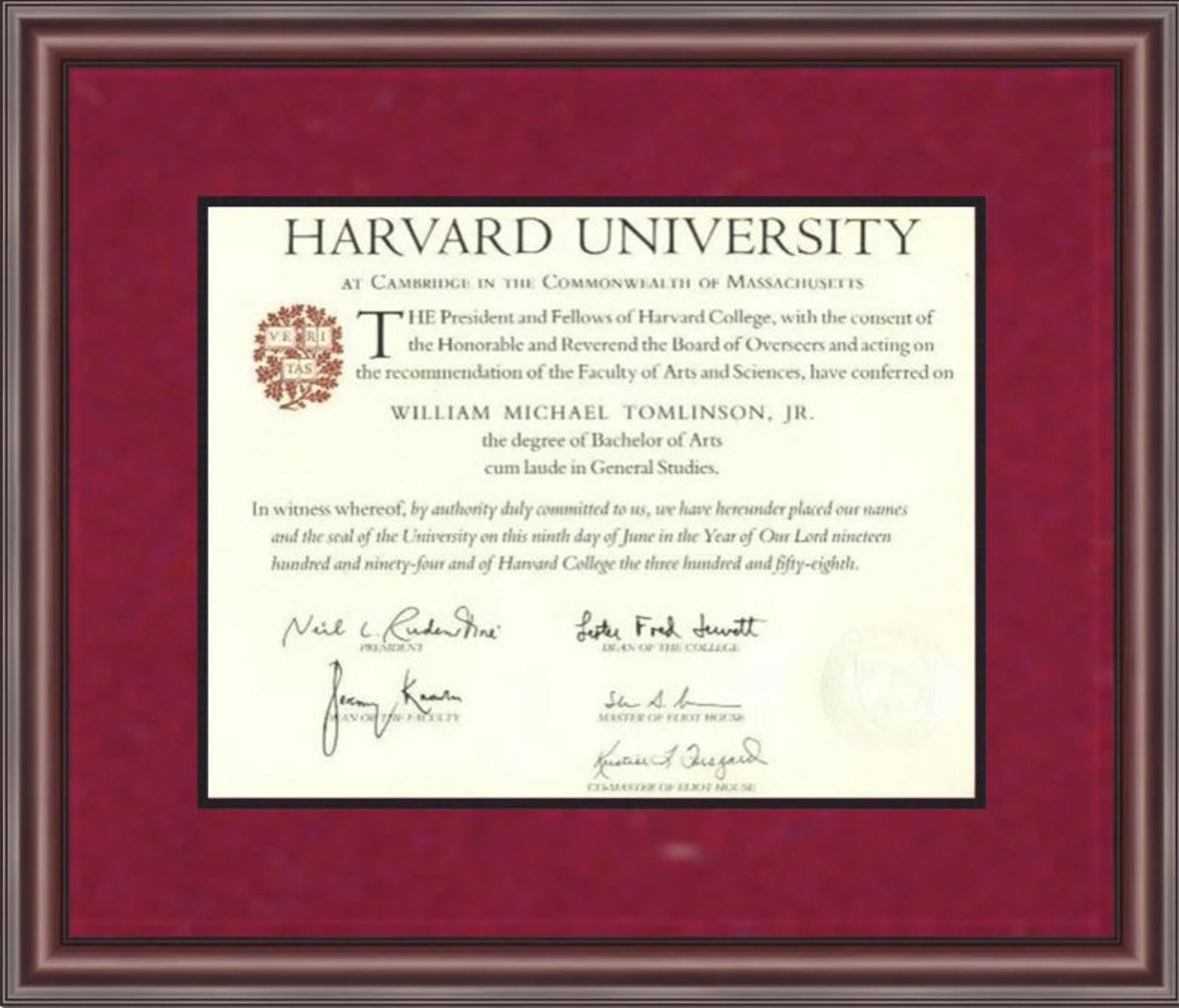 Harvard University Diploma Frame , With UV Glass Acid Free Mats Wood ...