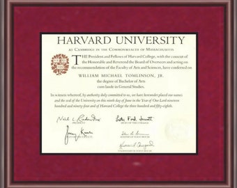 Harvard University Diploma Frame , With UV Glass Acid Free Mats Wood ...