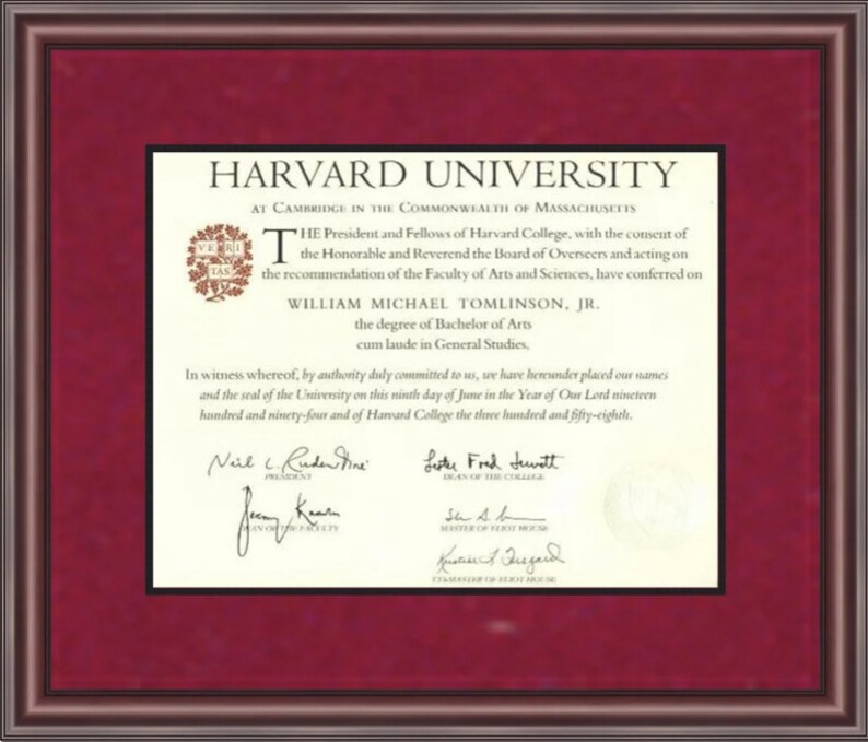Harvard University Diploma Frame , With UV Glass Acid Free Mats Wood Frame - Etsy