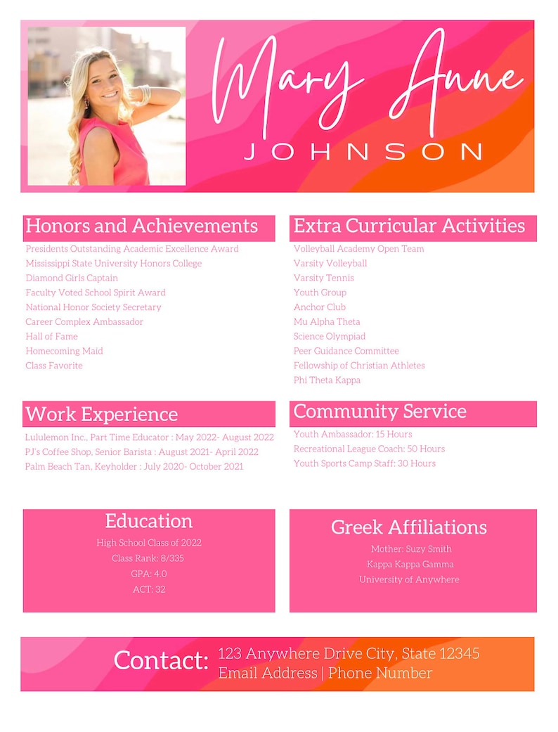 Sorority Recruitment Resume Template - Etsy Sorority Recruitment Resume Template - Etsy