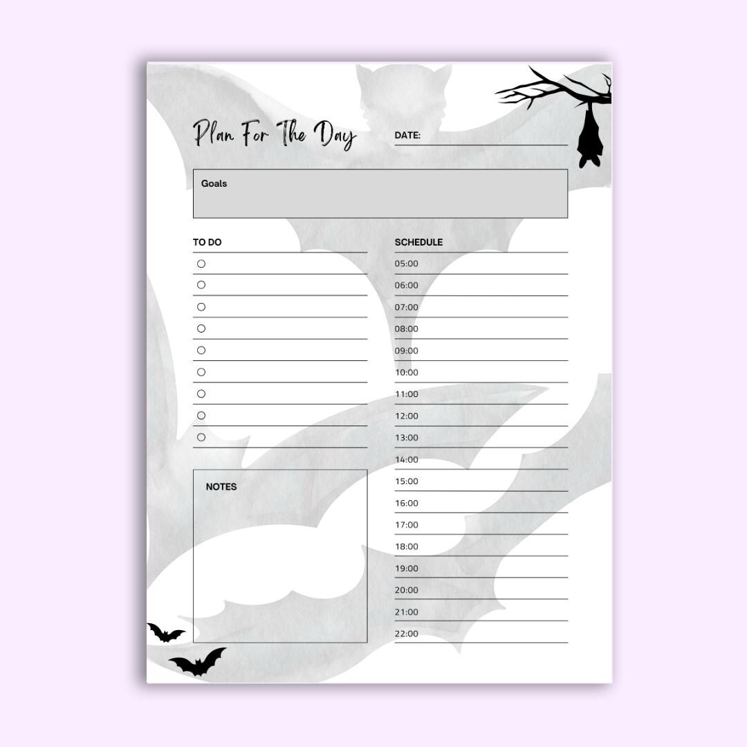 Gothic Bat Daily & Weekly Planner Printable, Goth Planner Set, Dark ...