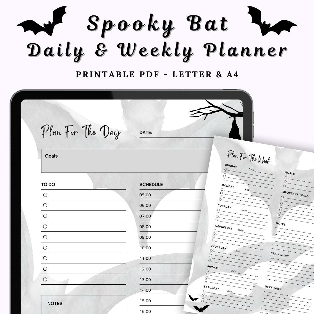 Gothic Bat Daily & Weekly Planner Printable, Goth Planner Set, Dark ...
