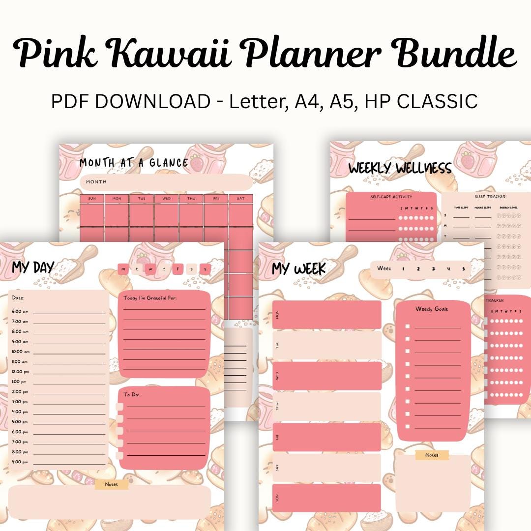 Kawaii Digital Planner Bundle, Cute Printable Planner Pages, Monthly ...