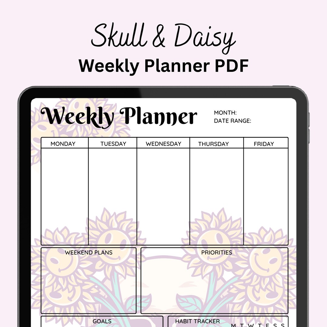 Skull & Daisy Weekly Planner Printable, Gothic Floral PDF Download ...