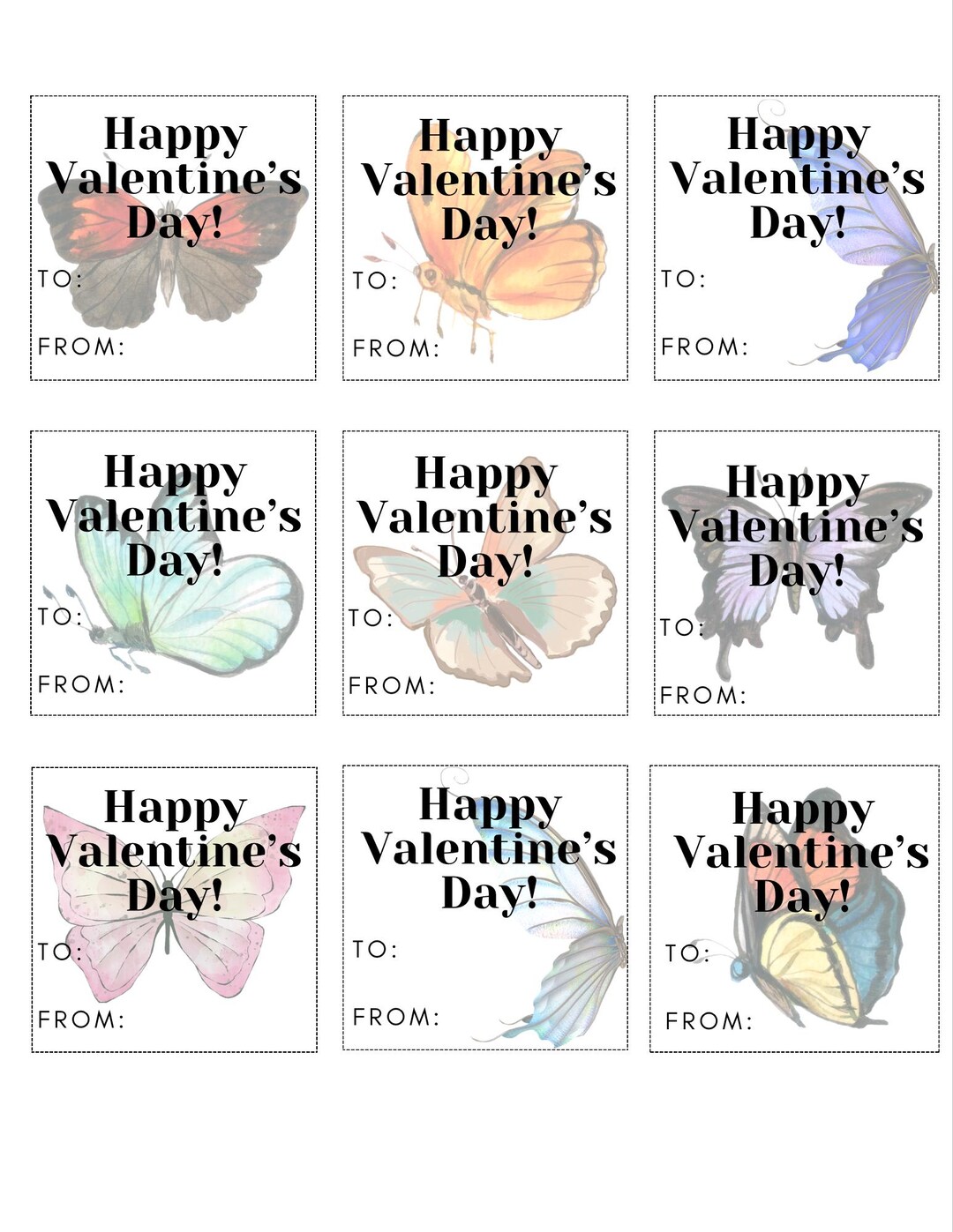 Butterfly Valentines Day Cards, Printable, Kids Valentines - Etsy