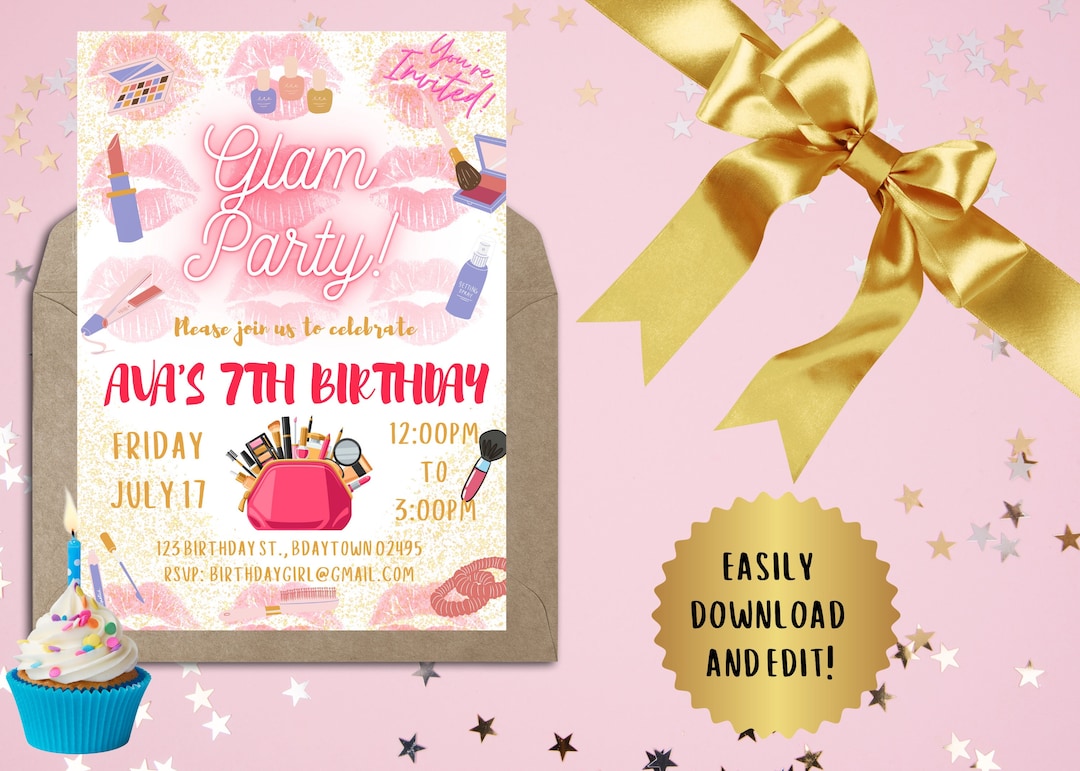 Editable Beauty Birthday Party Invitation Girls Party Invite - Etsy