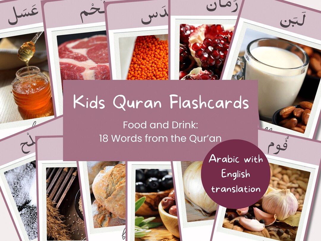 18 Quran Flashcards Islamic Printable, Food & Drink Vocabulary, Islamic ...