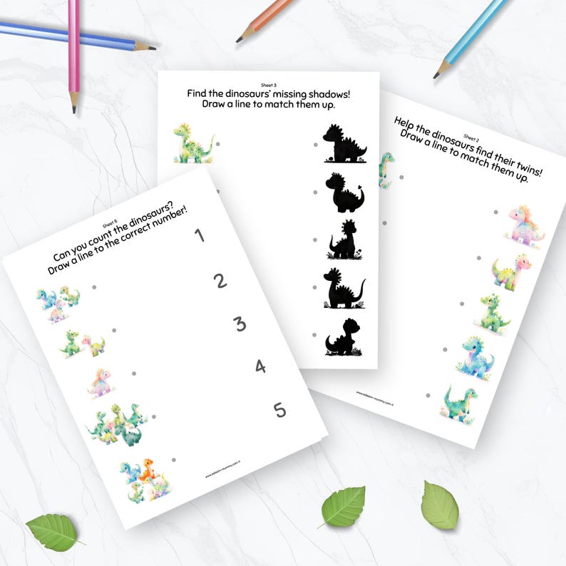 Cute Dinosaurs Preschool Activities Pack, 10 Children's Worksheets, Fun ...