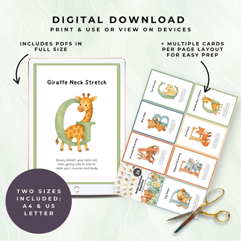 Animal Alphabet Coping Skills Cards, Printable ABC Somatic Movement ...