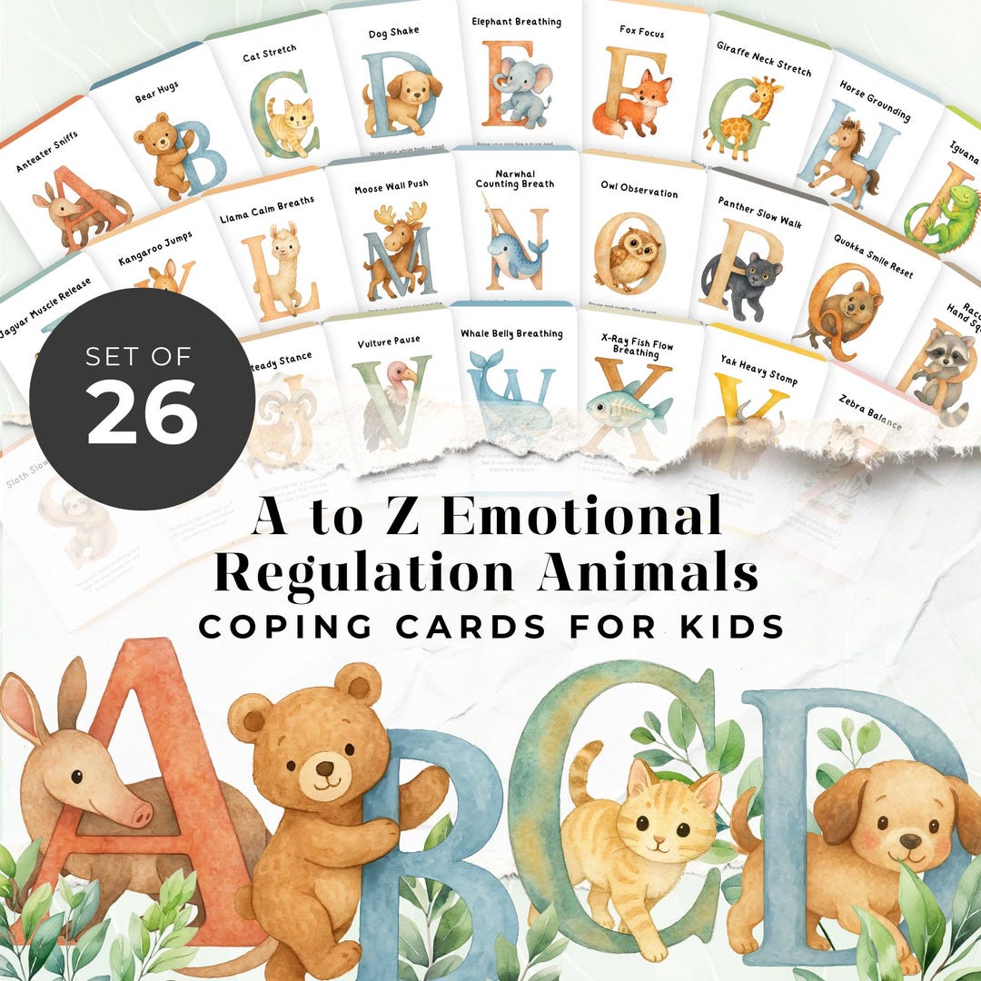 Animal Alphabet Coping Skills Cards, Printable ABC Somatic Movement ...