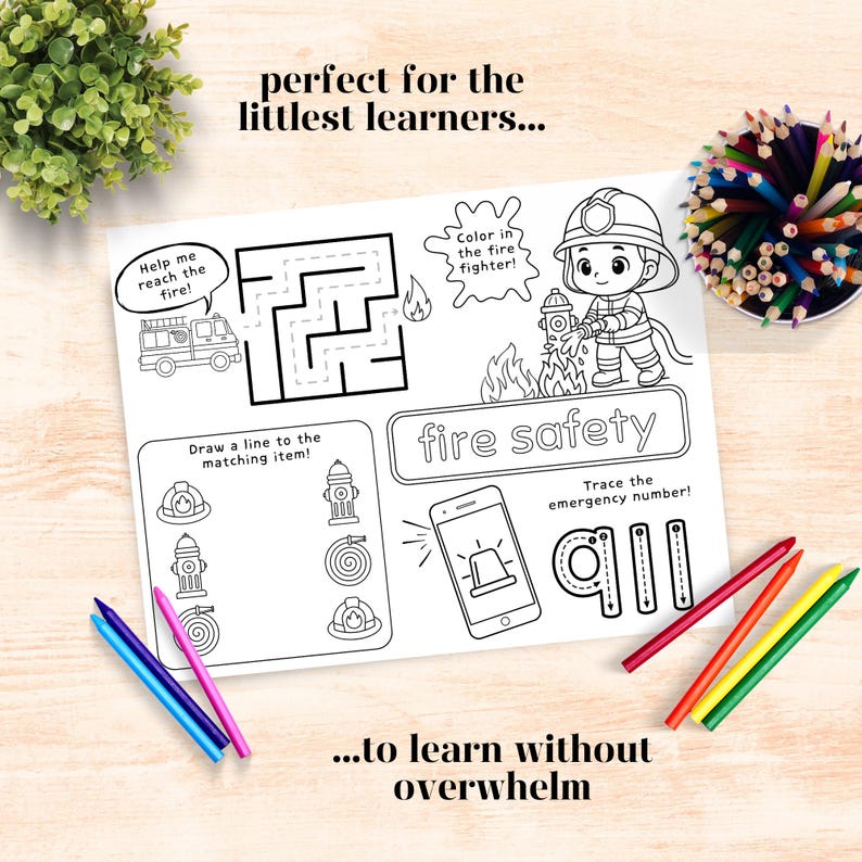 Fire Safety Preschool Activity, Printable Coloring Worksheet for ...