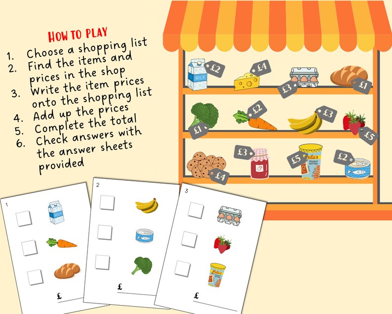 Kindergarten Math Addition Activity, Grocery Store Pretend Play ...