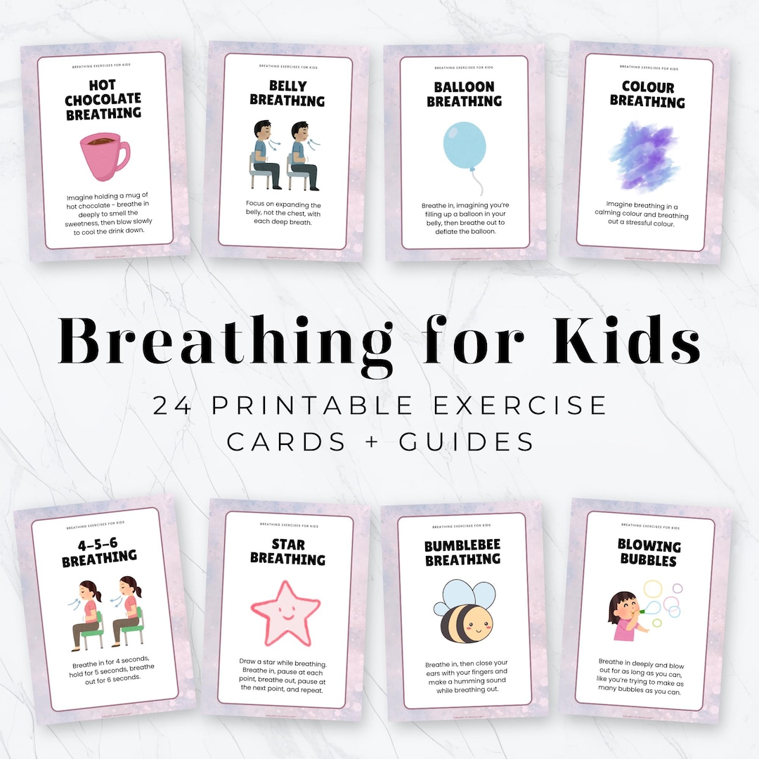 Deep Breathing Cards for Kids, 24 Emotional Regulation Exercises, Calm ...