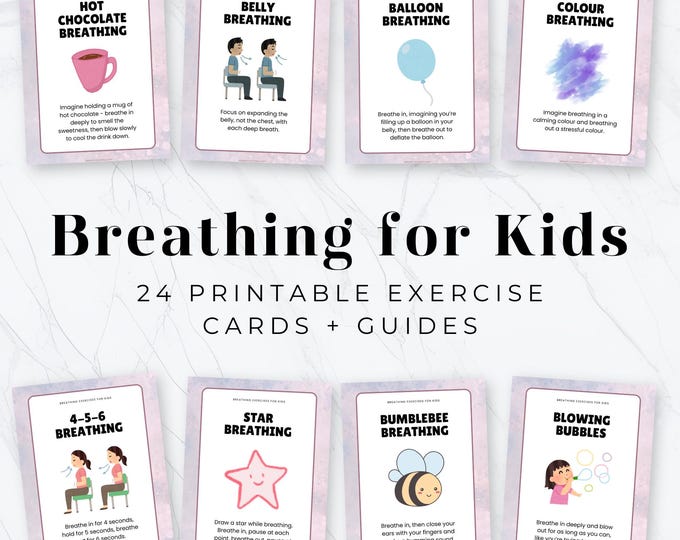 Deep Breathing Cards for Kids, 24 Emotional Regulation Exercises, Calm ...