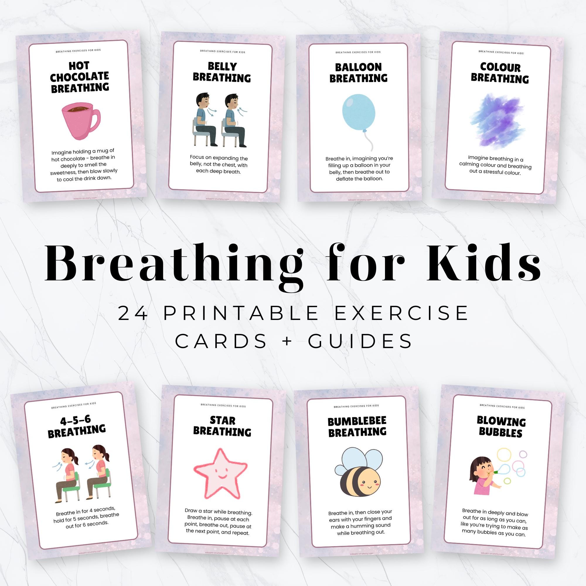 Deep Breathing Cards for Kids, 24 Emotional Regulation Exercises, Calm ...