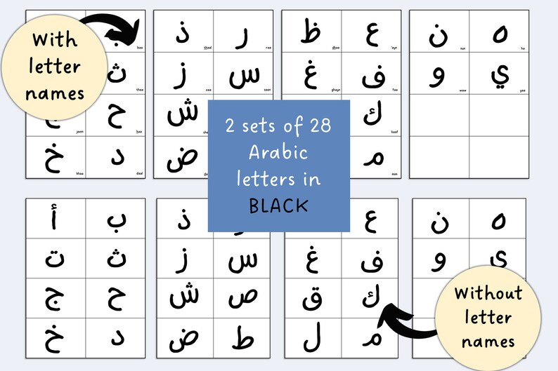 Arabic Alphabet Flashcards for Kids Fun Font Six Sets of - Etsy