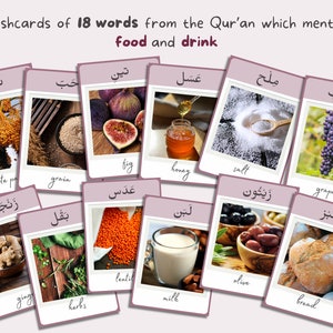 18 Quran Flashcards Islamic Printable, Food & Drink Vocabulary, Islamic ...