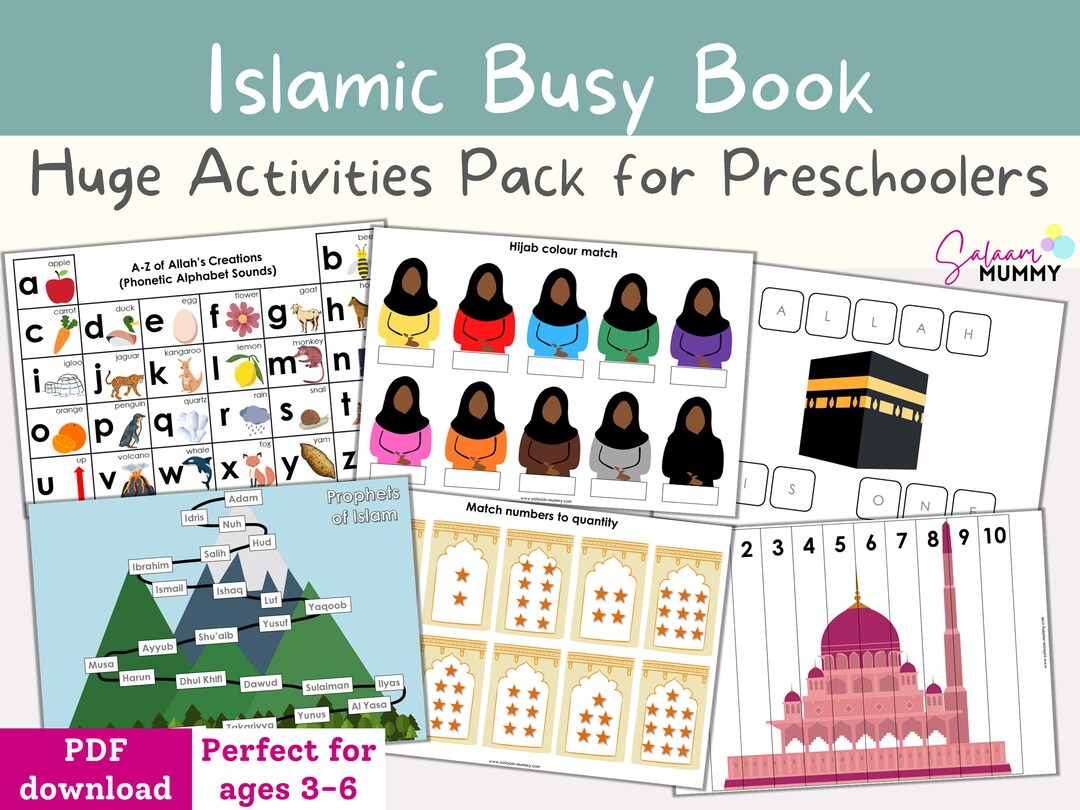 Preschool Busy Book, Islamic Interactive Binder, 17 Hands-on Learning ...