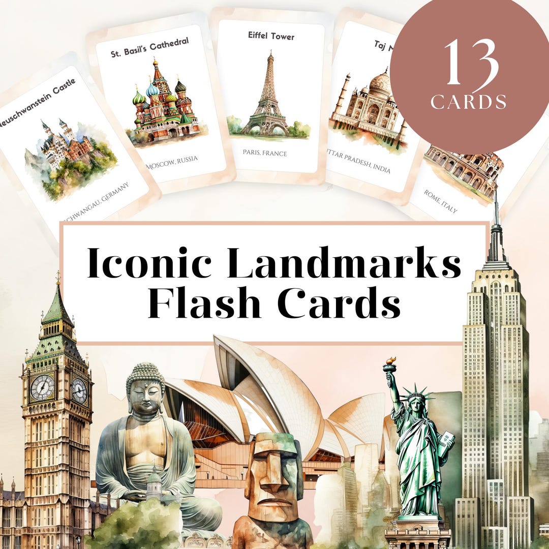 World Landmark Flashcards, Printable Montessori Geography Learning ...