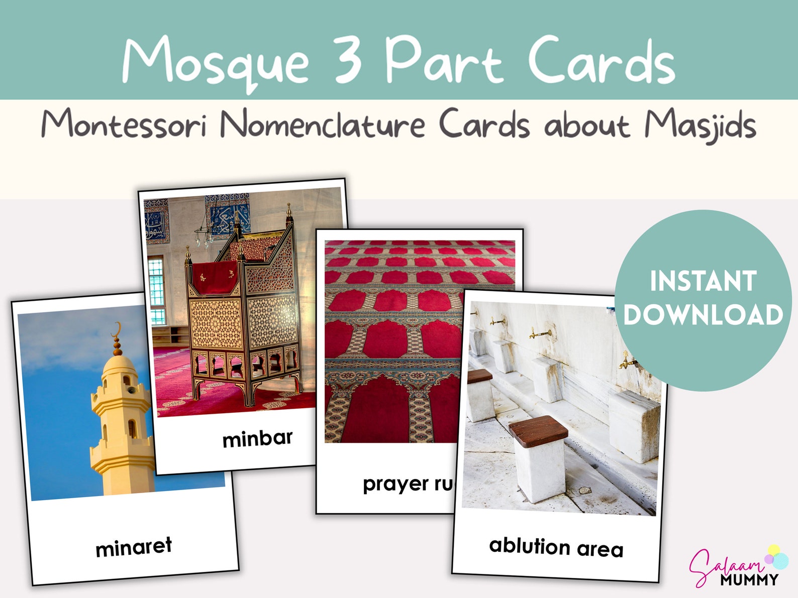 Mosque 3 Part Cards | Montessori Language Learning | Islamic Flash ...