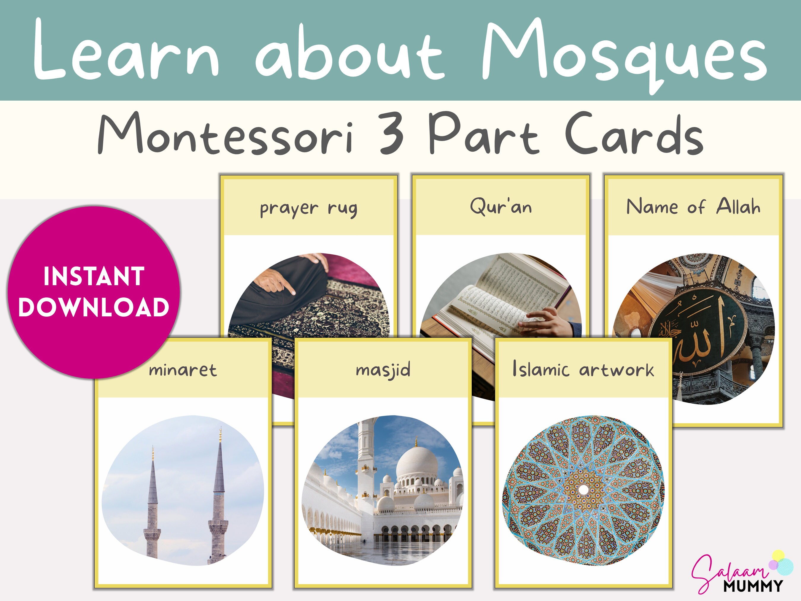 Mosques Flashcards, Montessori 3 Part Cards, Islamic Flashcards for ...