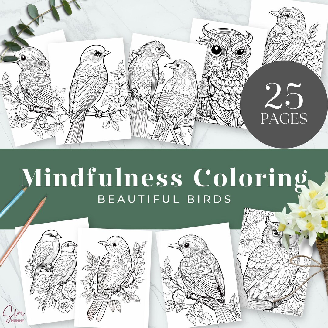 Mindful Patterns Coloring Pages, Beautiful Birds Designs Printable ...