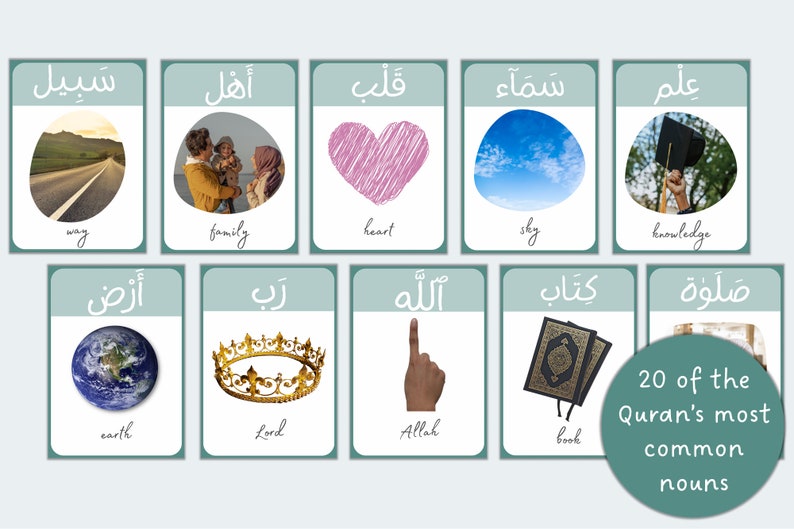 20 Quran Flashcards for Muslim Kids | Common Quran Vocabulary | Arabic ...