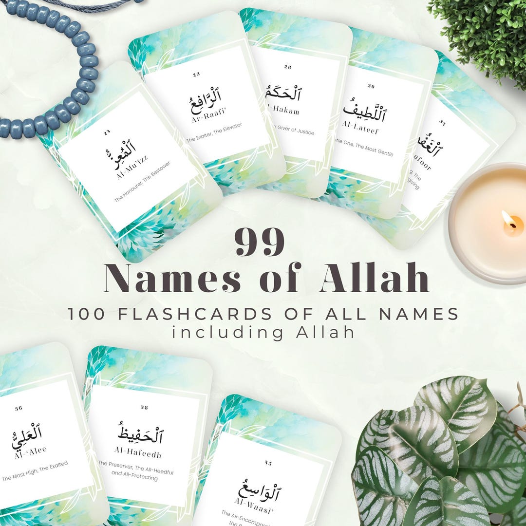 99 Names of Allah Flashcards, Asma Ul Husna, Teal Green Islamic ...