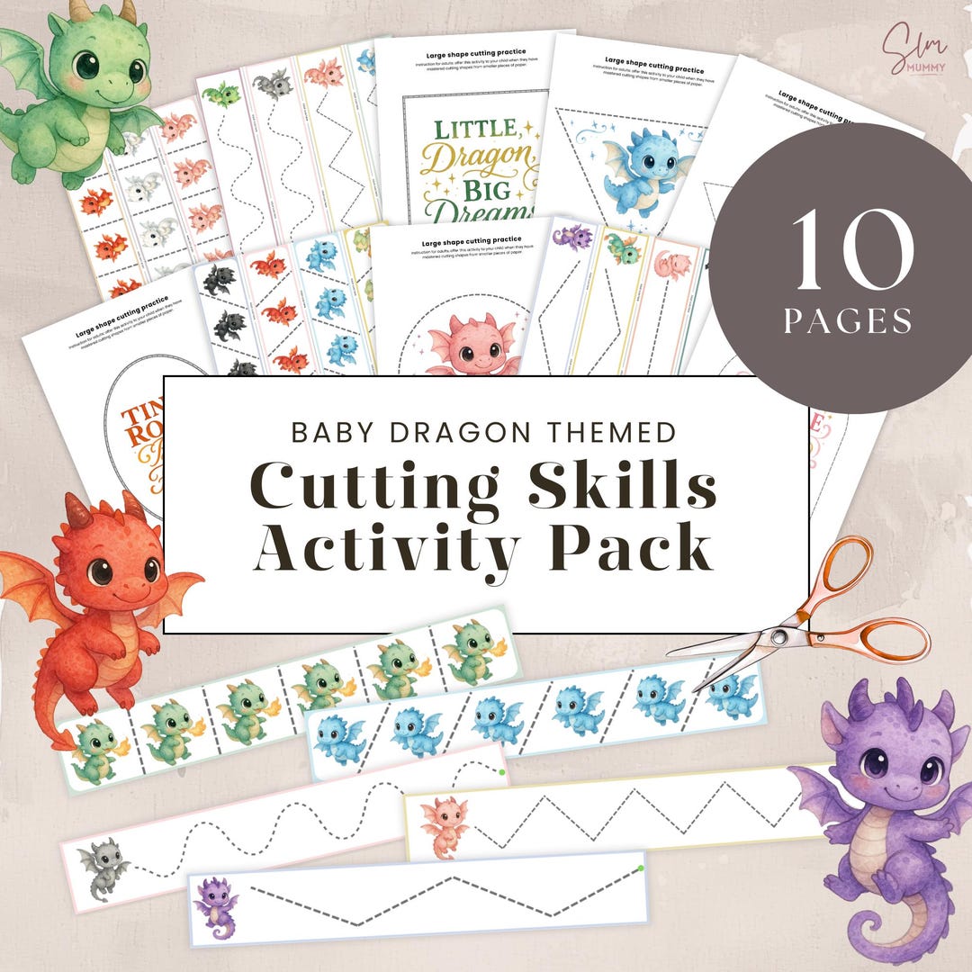 Baby Dragon Cutting Skills, Printable Scissor Practice Pack, Preschool ...