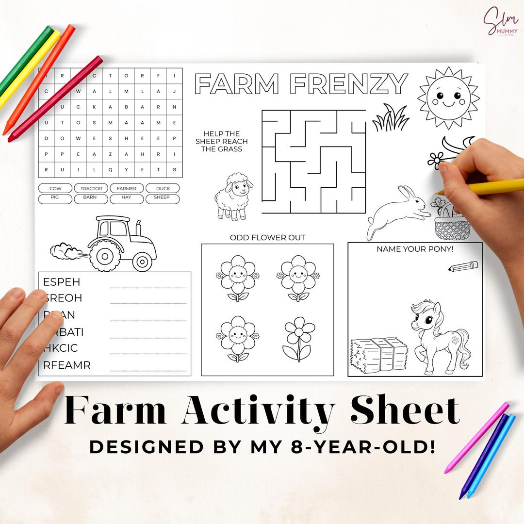 Farm Activity Printable Placemat for Kids, Barnyard Animals Coloring ...