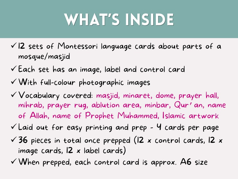 Montessori 3 Part Cards About Mosques, Islam Flashcards, Montessori ...