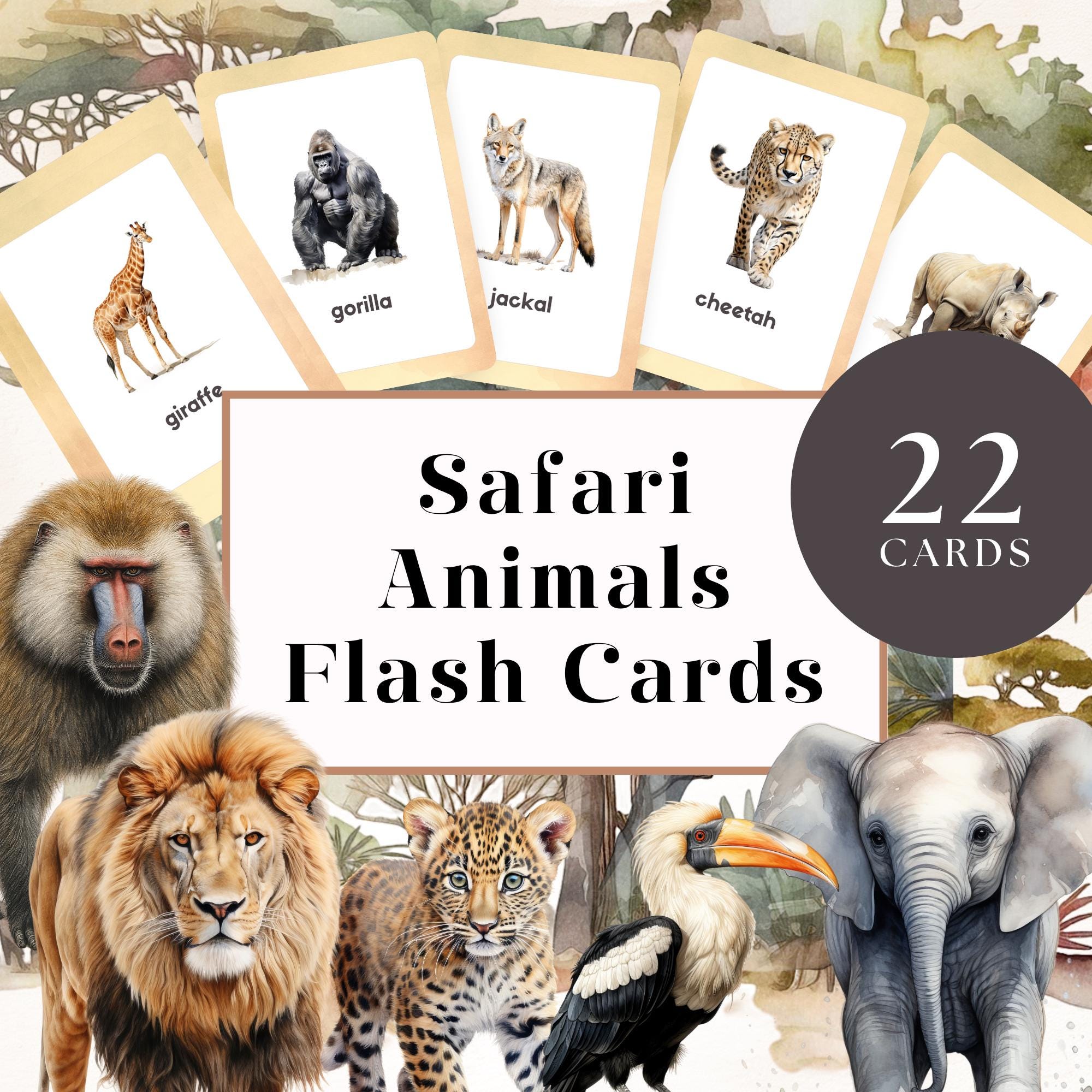 Safari Animal Flashcards With Realistic Images, Printable Montessori ...