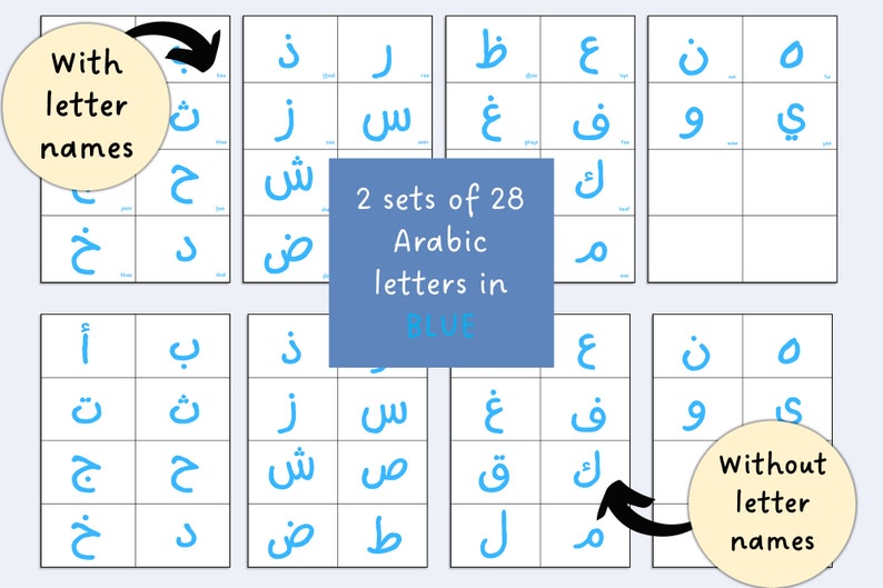 Arabic Alphabet Flashcards for Kids | Fun Font | Six Sets of 28 Arabic Letter Cards in Black ...