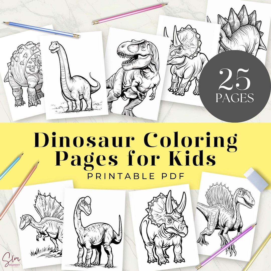 Dinosaur Coloring Bundle, Fun Kids Activity, 25 Page Printable Activity ...