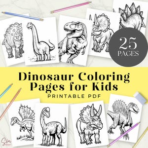 Dinosaur Coloring Bundle, Fun Kids Activity, 25 Page Printable Activity ...