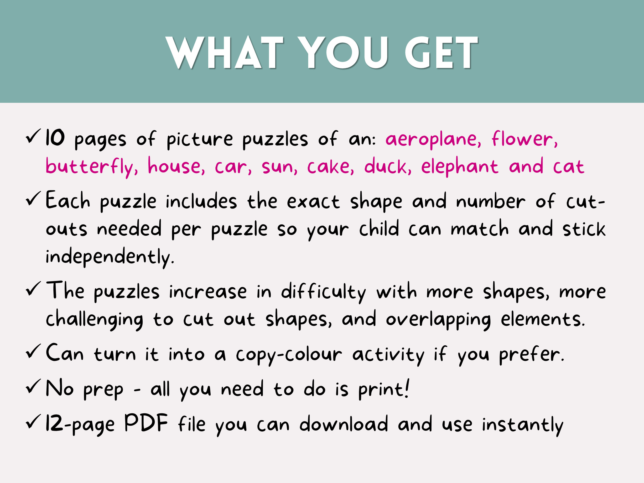 Picture Puzzles Printable for Preschool & Kindergarten, Fine Motor ...