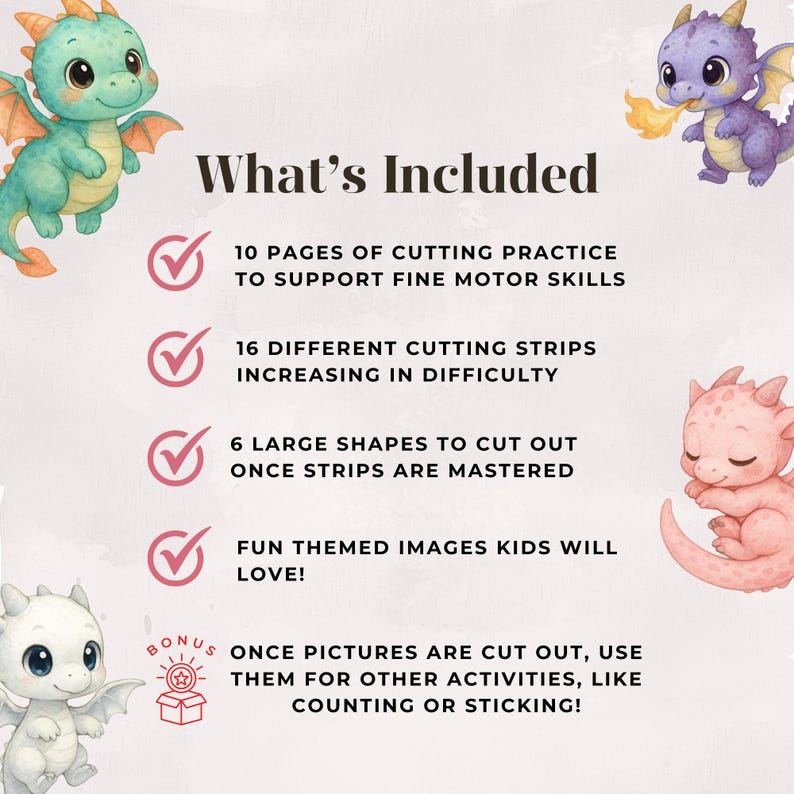 Baby Dragon Cutting Skills, Printable Scissor Practice Pack, Preschool ...