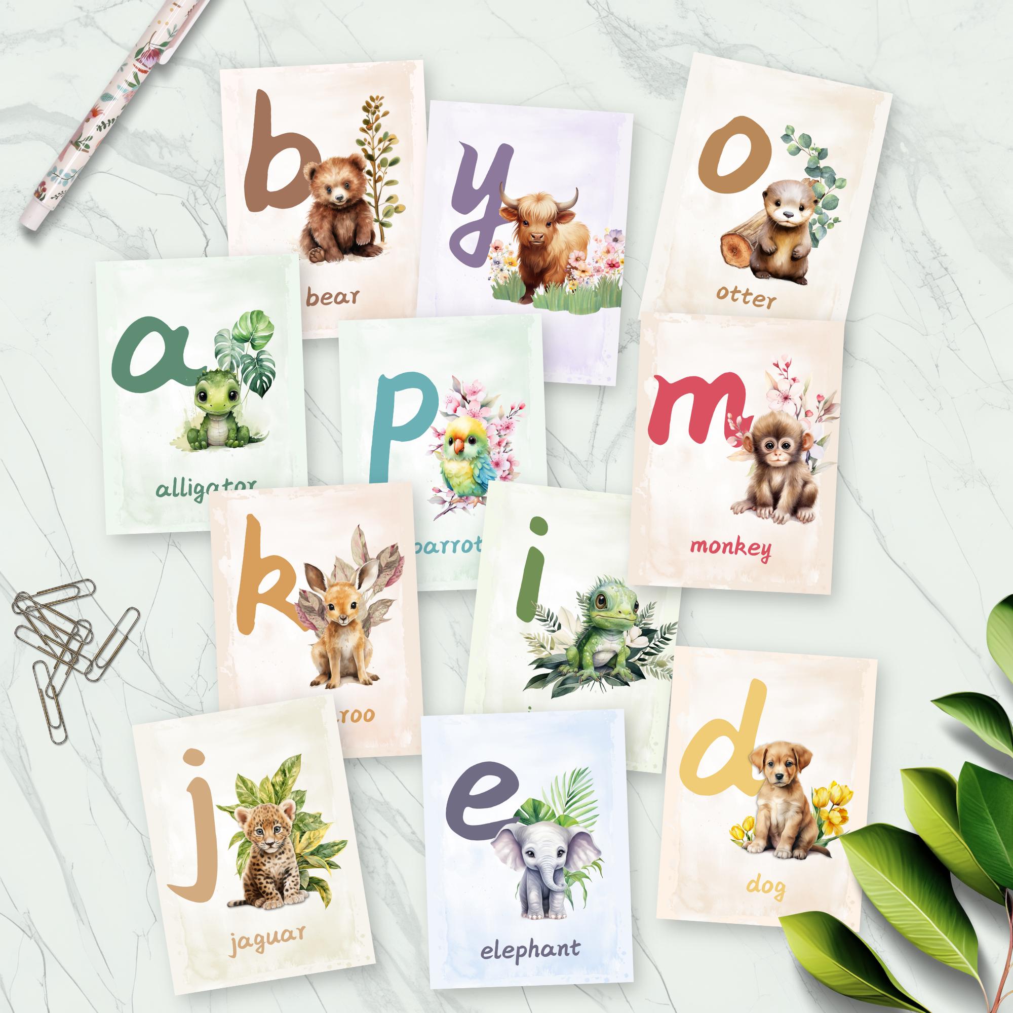 Cute Animal Alphabet Flash Cards, Learn Letters With Animals, Kids ABC ...