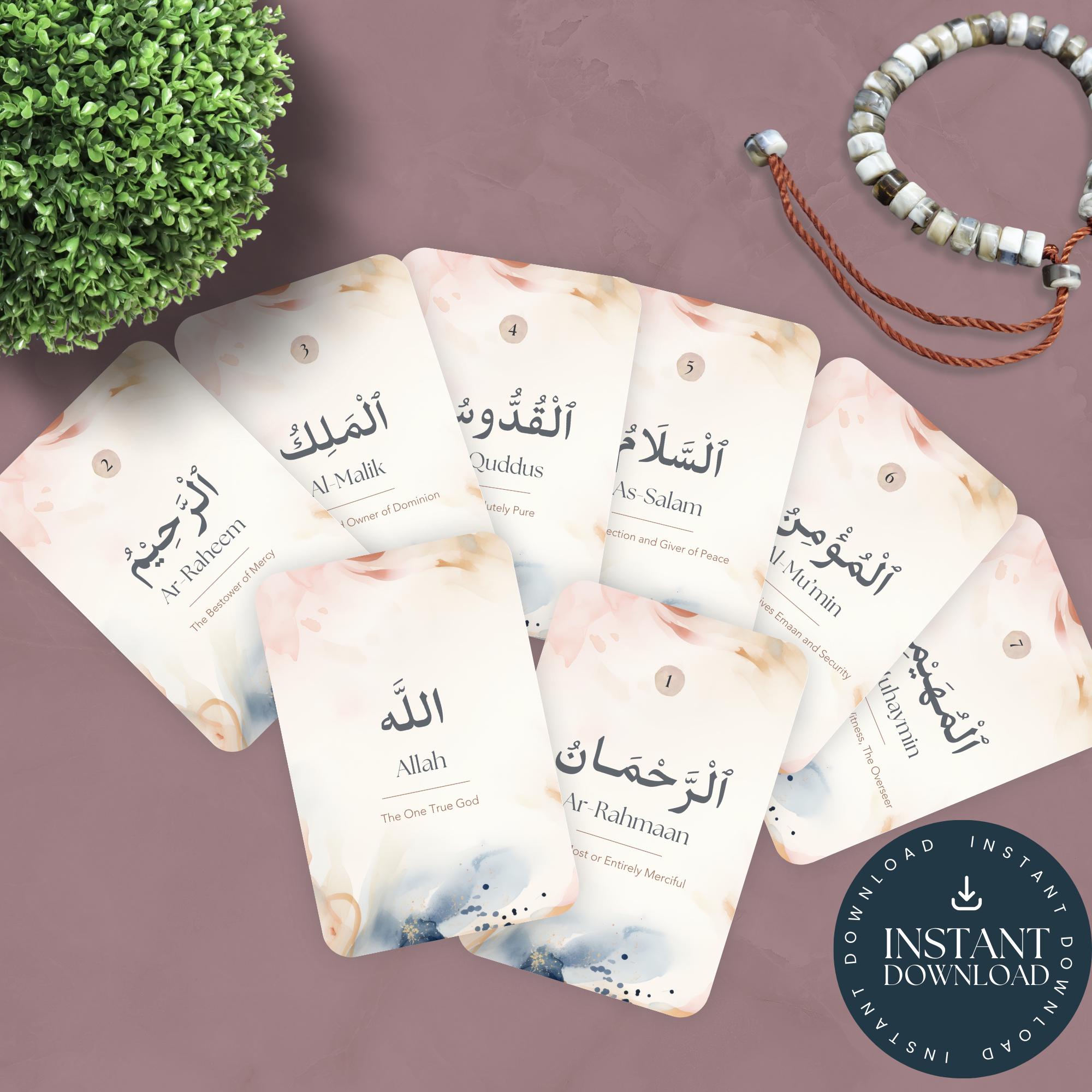 99 Names of Allah Flashcards, Asma Ul Husna, Islamic Printable Cards With Translation, Muslim ...