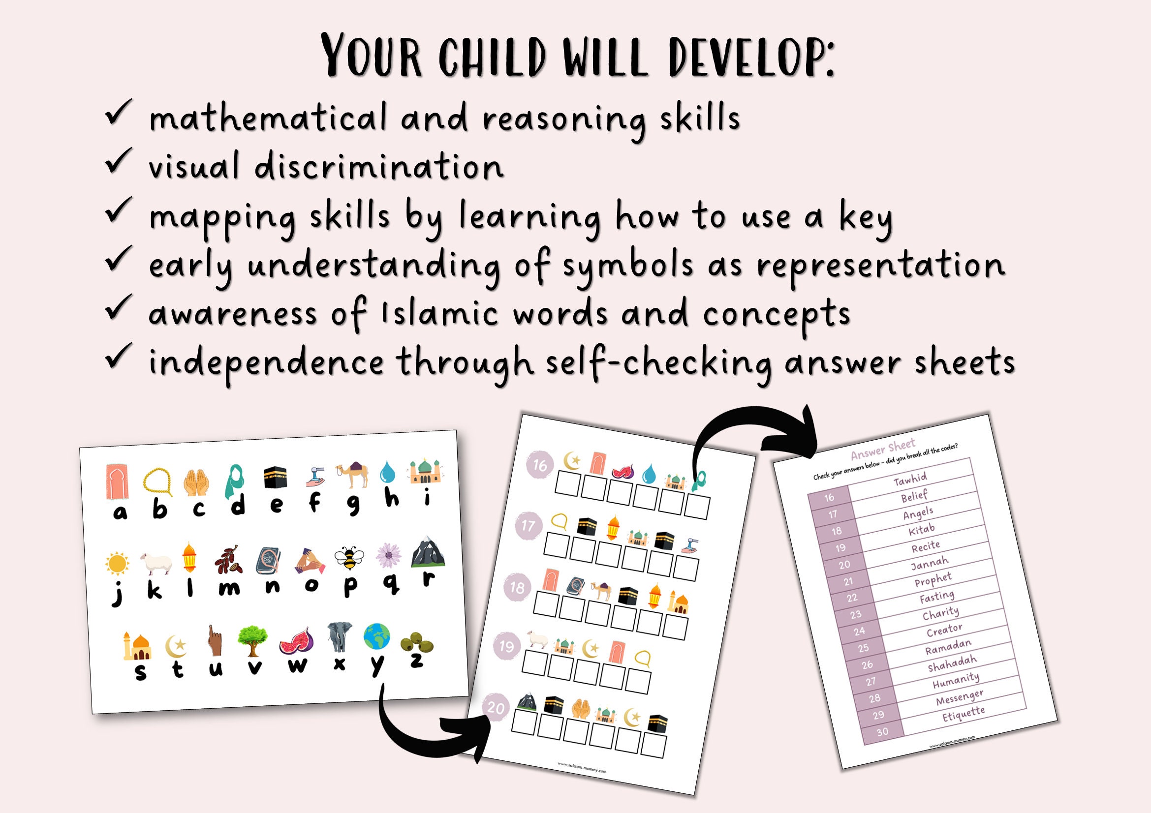 Islamic Word Puzzles for Muslim Kids, Printable Logic Games and Code ...