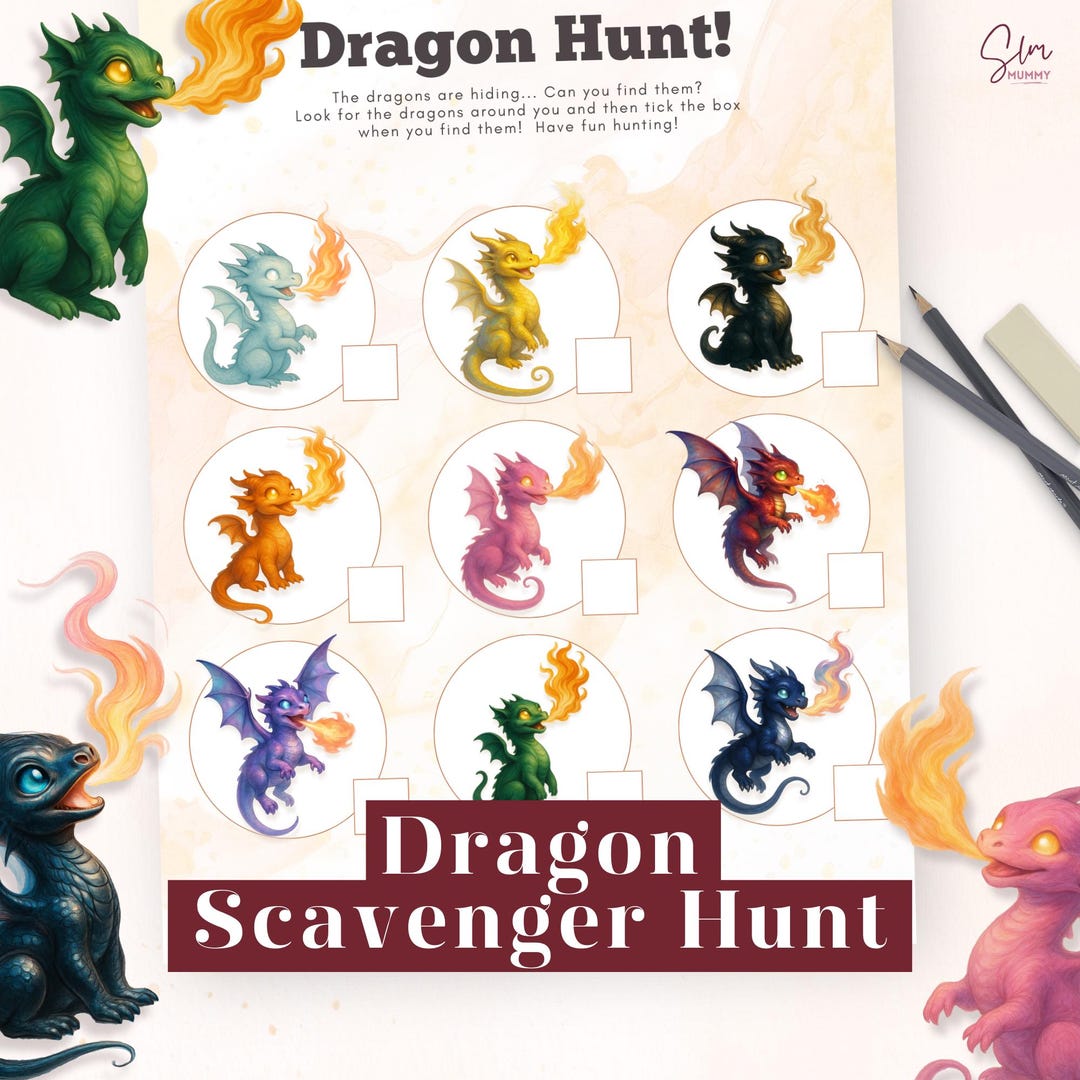Dragon Scavenger Hunt, Printable Kids Party Game, Fantasy Adventure ...