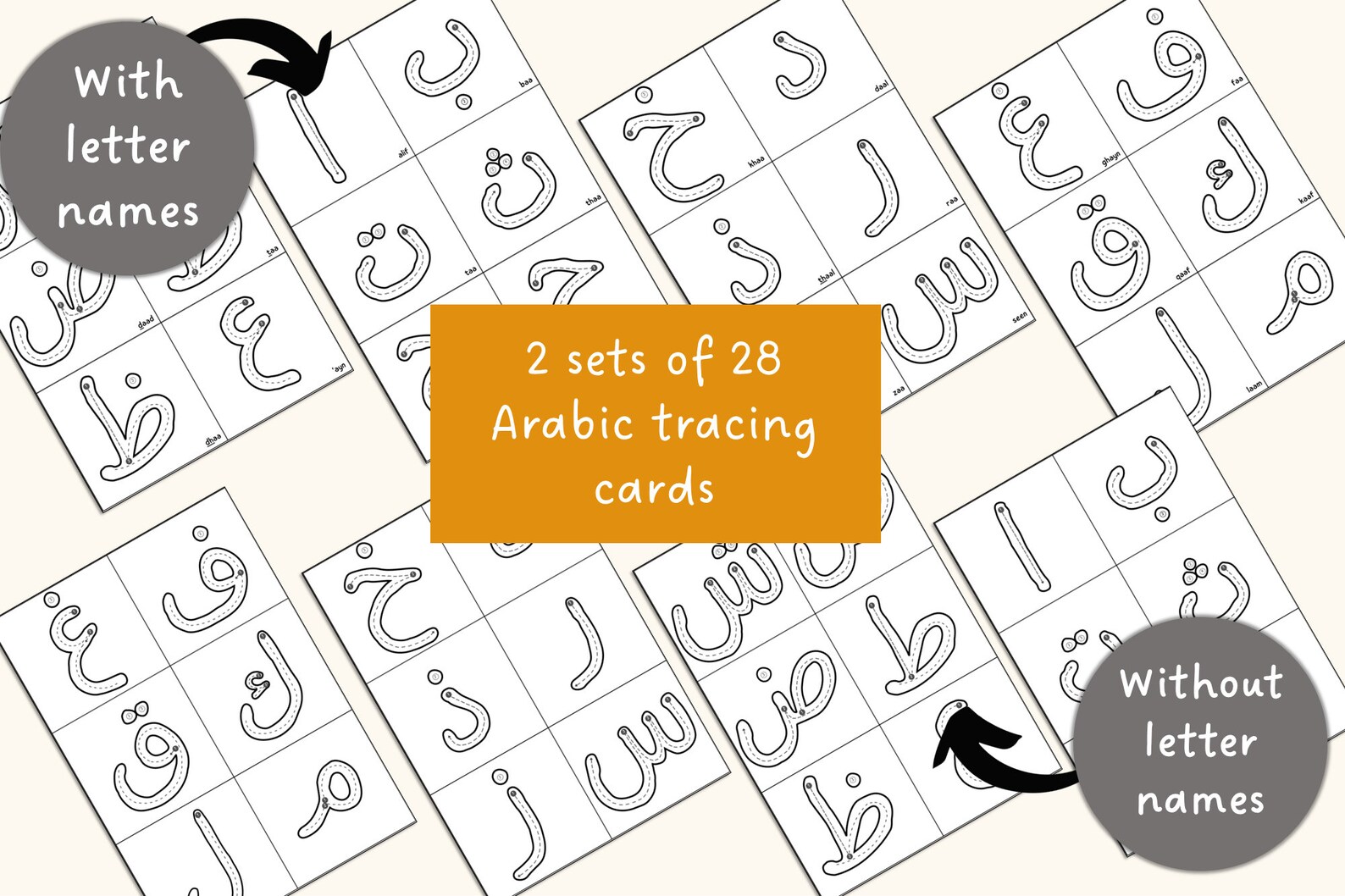 Arabic Alphabet Tracing Cards for Kids, Learn Arabic Alphabet, Muslim ...