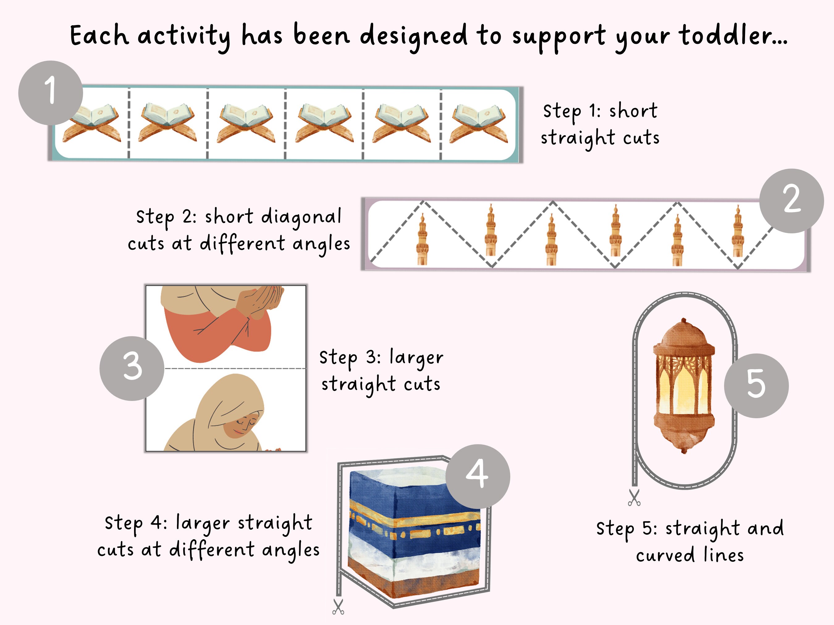 Islamic Cutting Activities for Toddlers, Beginner Scissor Skills ...
