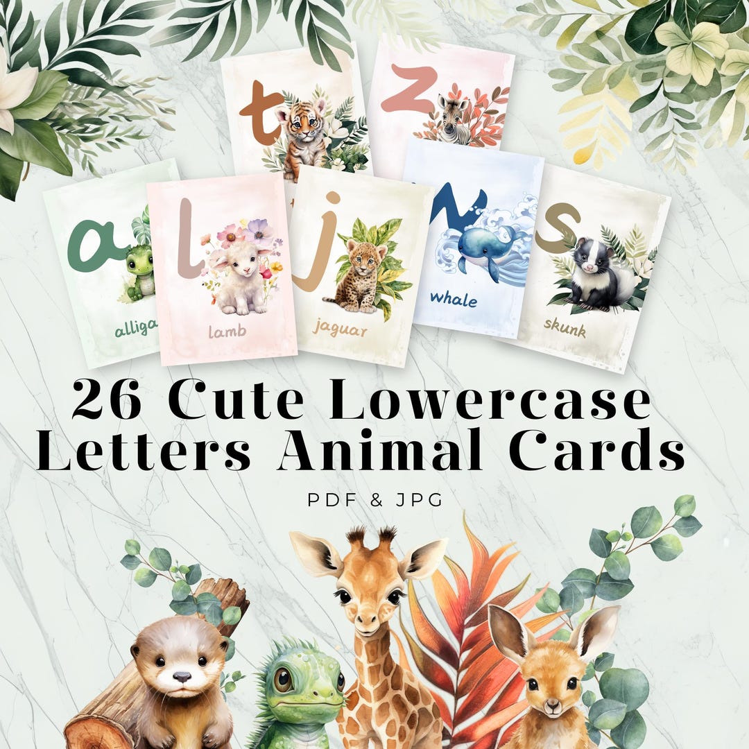 Cute Animal Alphabet Flash Cards, Learn Letters With Animals, Kids ABC ...